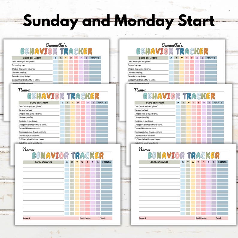 Editable Kids Behavior Tracker, Behavior Chart, Positive Reward Tracker ...