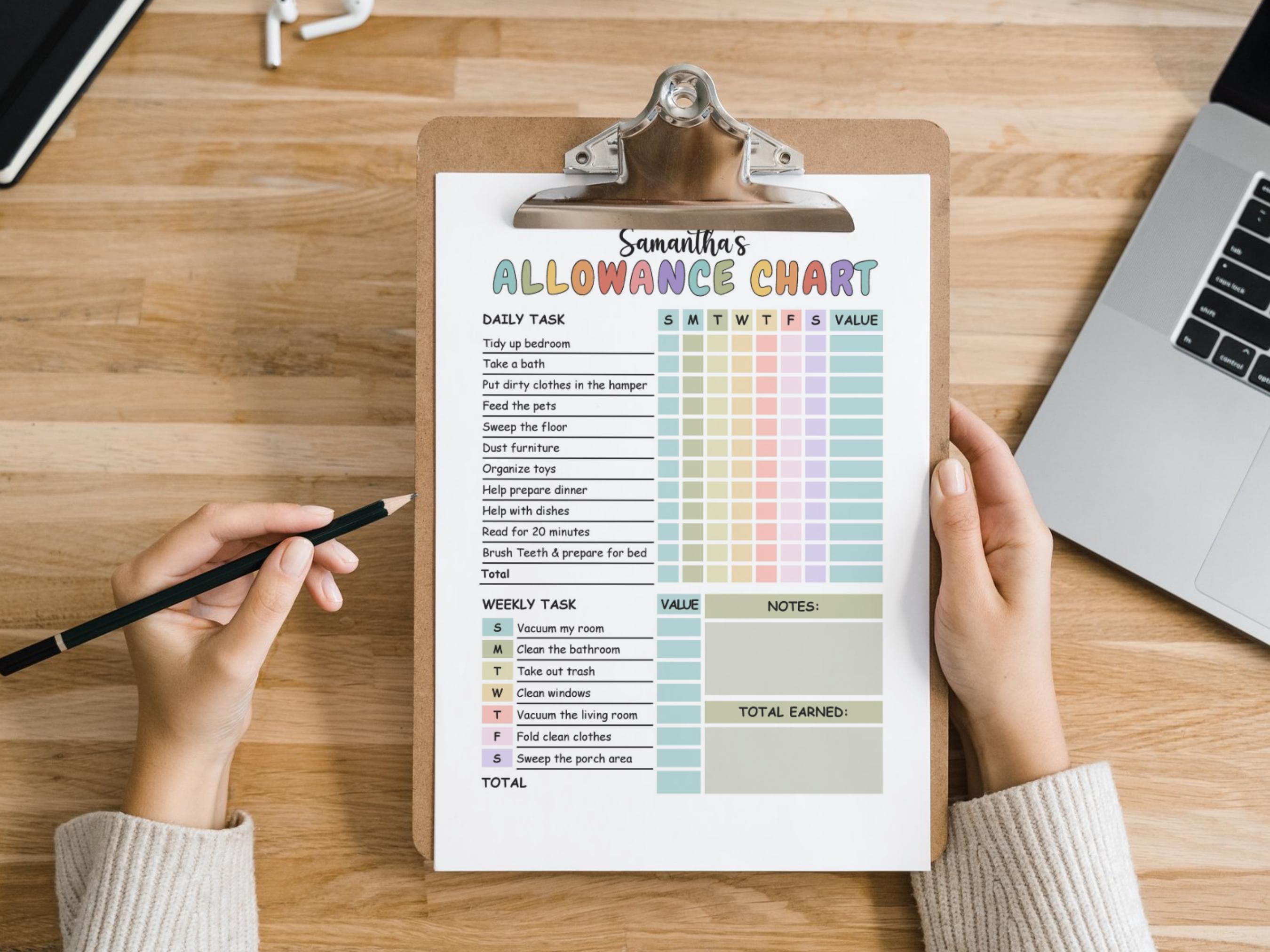 Editable Kids Allowance Chart, Kids Allowance Tracker, Weekly Allowance ...