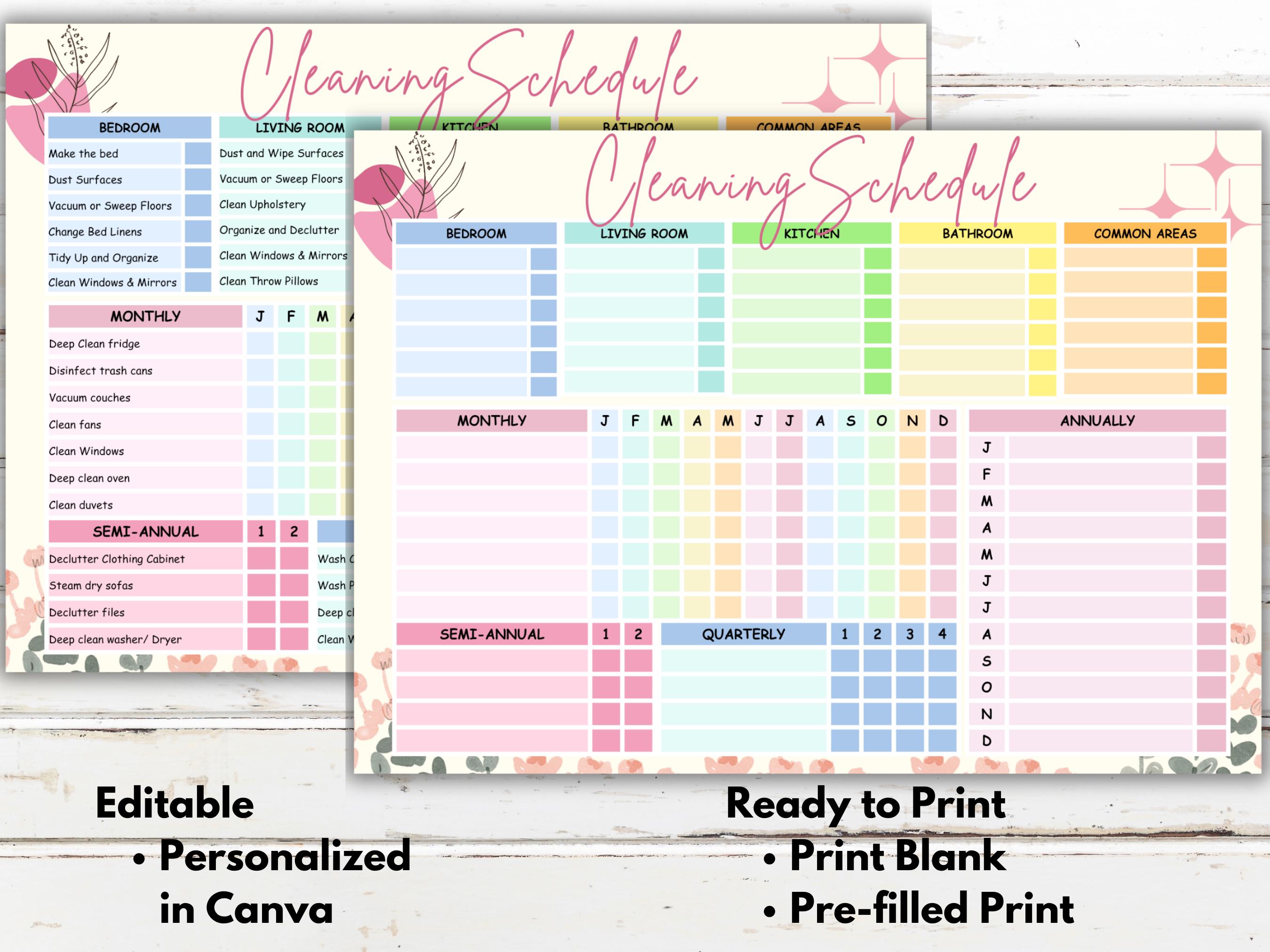 Editable Cleaning Schedule, Cleaning Checklist, Cleaning Planner for ...