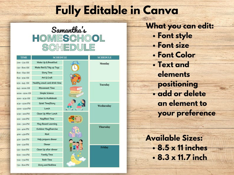 Kids Homeschool Schedule: Time Block Planner (canva Editable, PDF ...