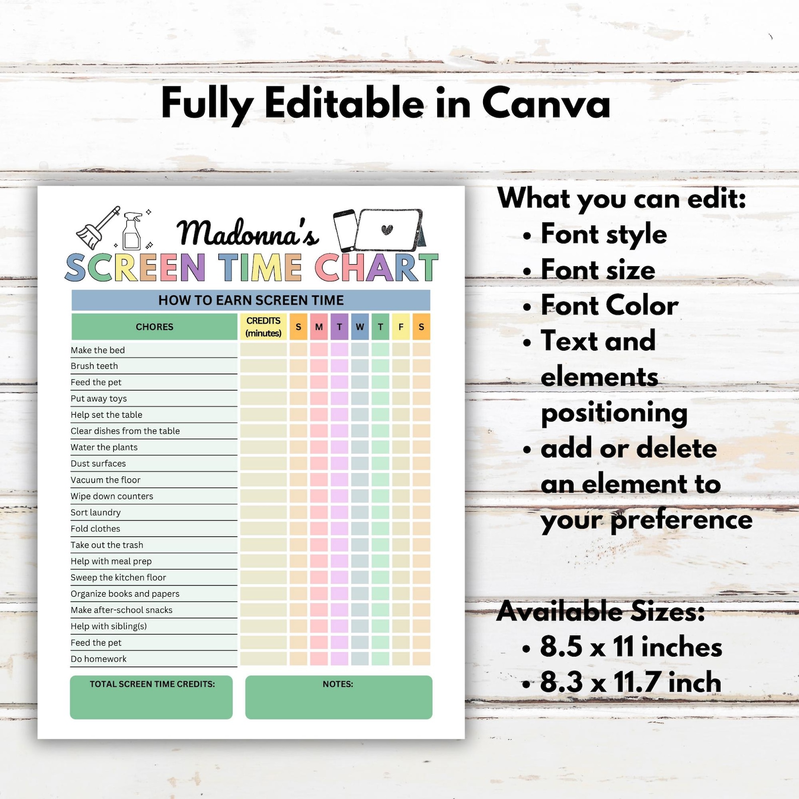 Kids Screentime Chart, Kids Screen Time Tracker, Screentime Schedule ...
