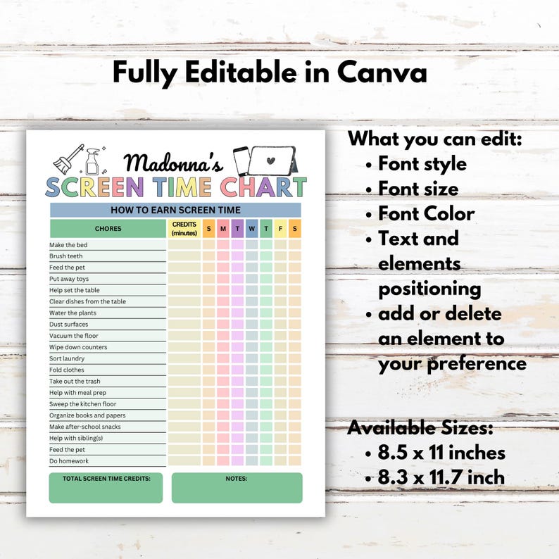 Kids Screentime Chart, Kids Screen Time Tracker, Screentime Schedule ...