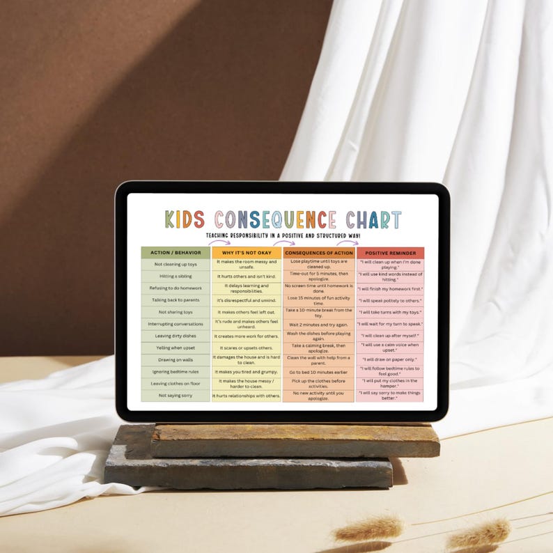 Consequence Chart for Kids, Behavior Consequence Chart, Action ...
