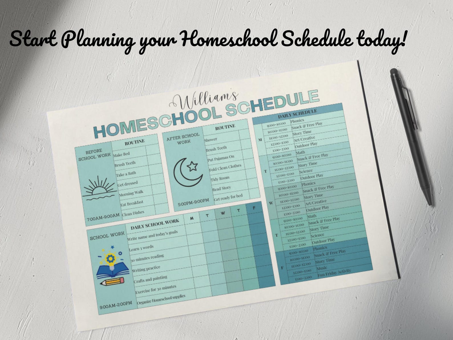 Kids Homeschool Schedule, Kids Homeschool Planner, Homeschool Daily ...