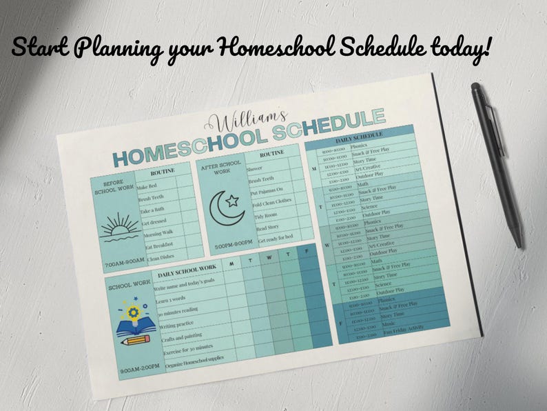 Kids Homeschool Schedule, Kids Homeschool Planner, Homeschool Daily ...