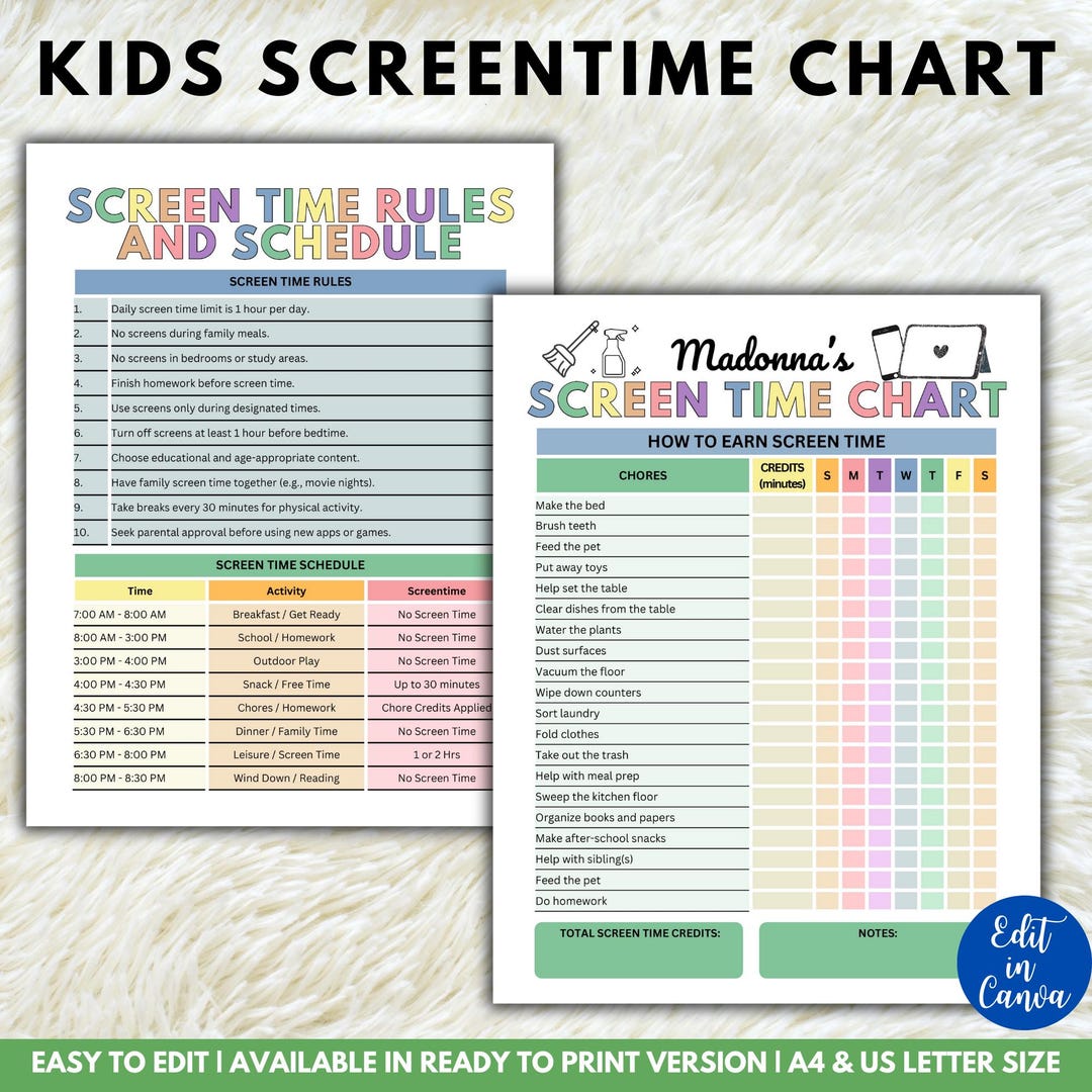 Kids Screentime Chart, Kids Screen Time Tracker, Screentime Schedule ...