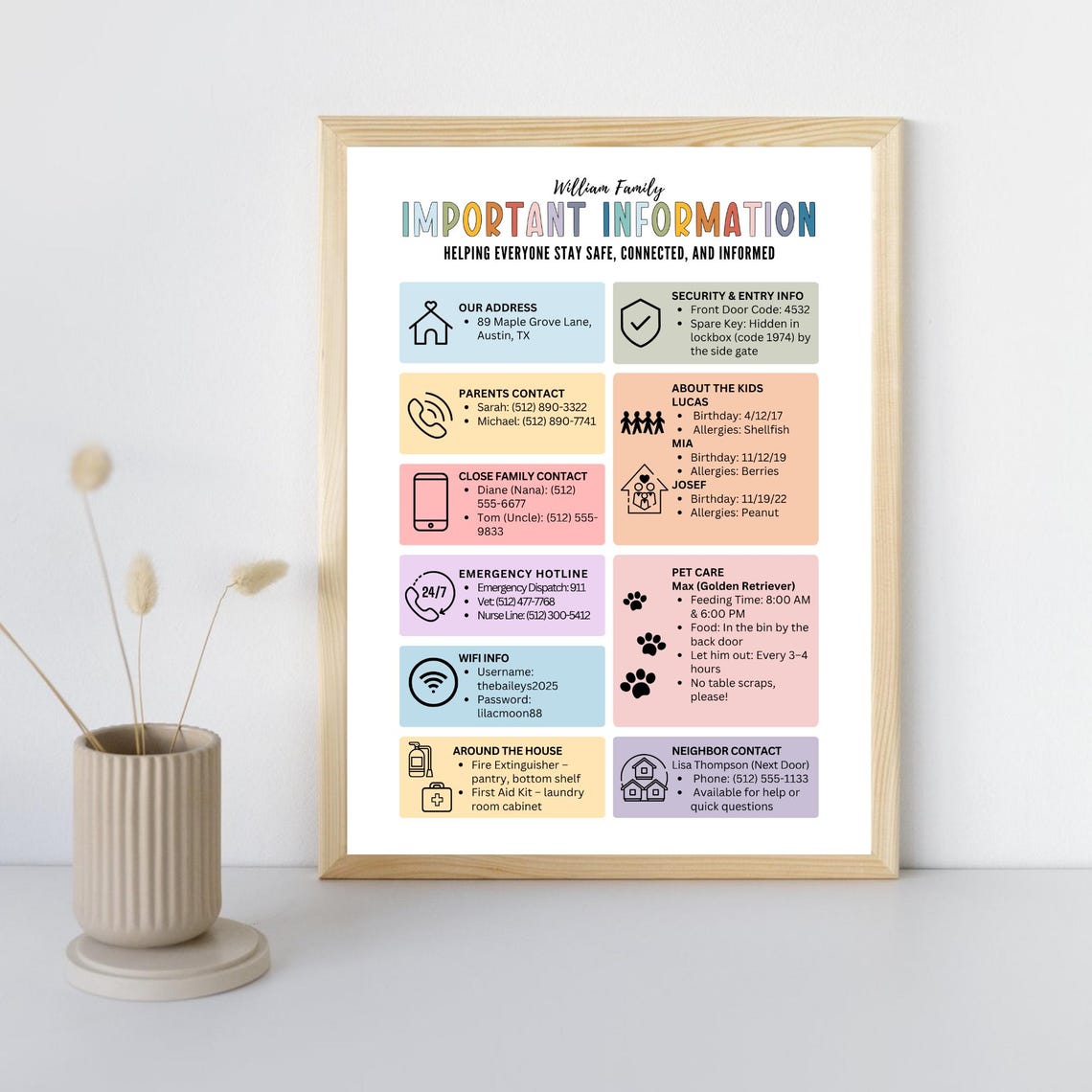Editable Family Information Sheet, Emergency Contact Template ...