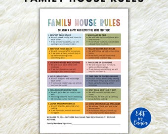 Editable Family House Rules Chart, Family Household Rules Chart, Family ...