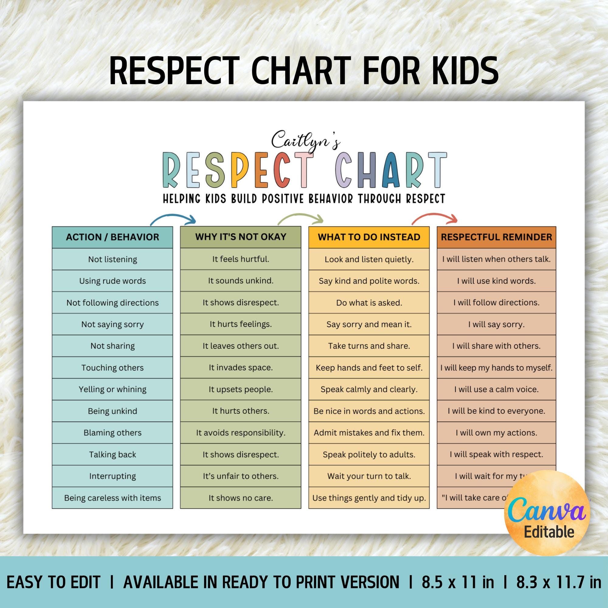 Respect Chart for Kids, Kids Positive Behavior Consequence Chart ...