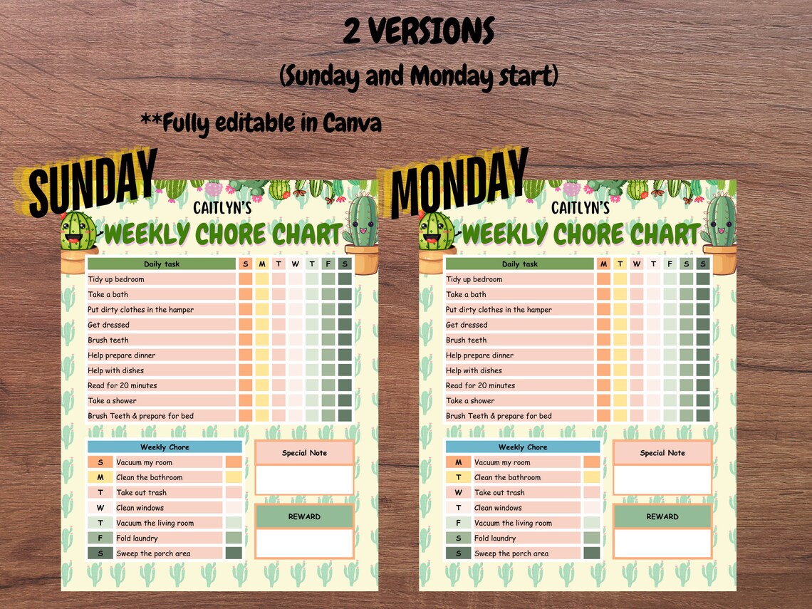 Editable Kids Chore Chart Kids Responsibility Daily Routine Chart, Kids ...