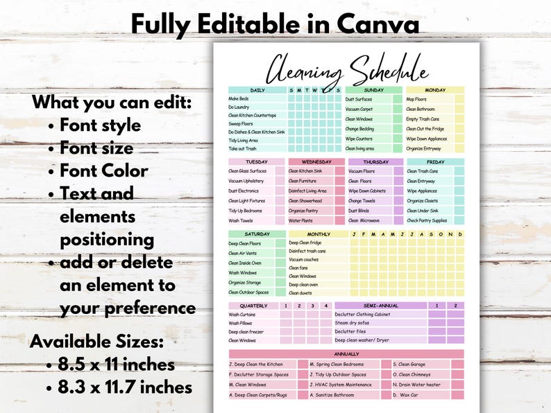 Editable Cleaning Schedule Bundle, Cleaning Schedule, Cleaning ...