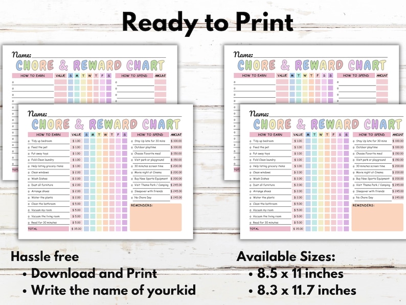 Editable Kids Rewards Chart, Kids Chore Chart, Kids Chore Tracker, Kids ...