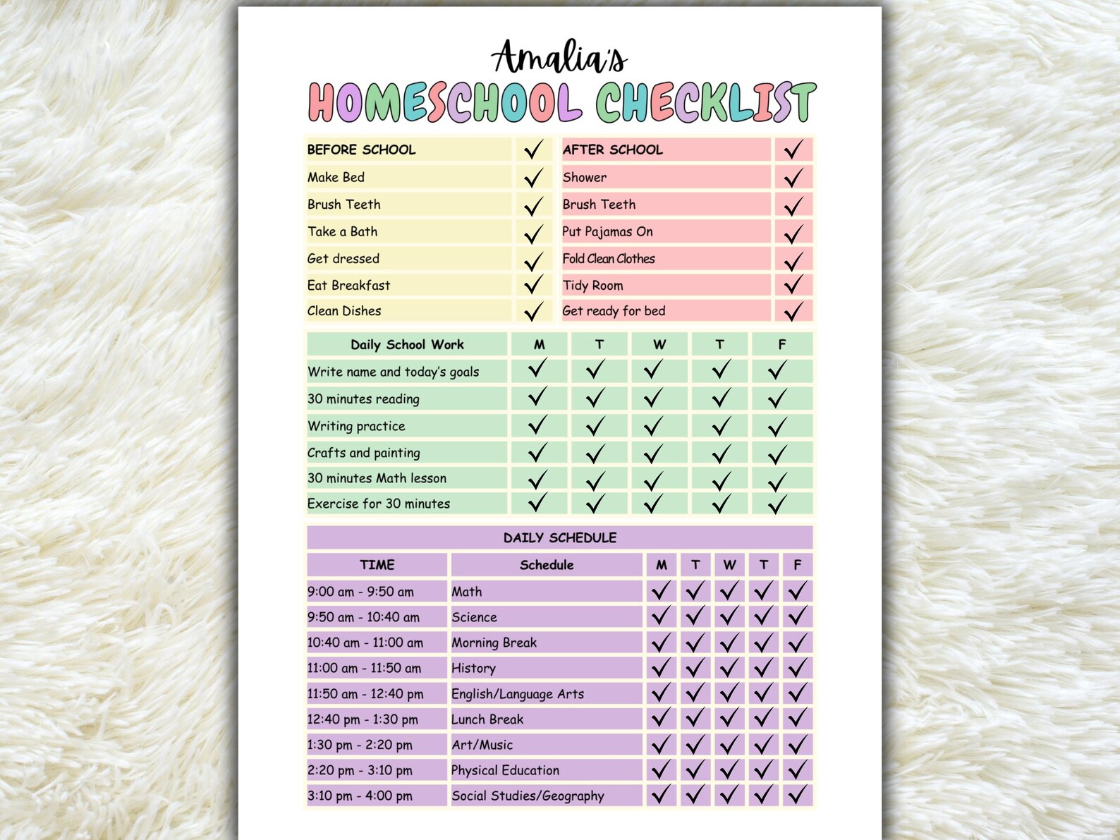 Editable Homeschool Planner, Kids Homeschool Schedule Checklist, Kids ...