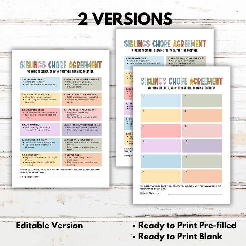 Editable Sibling Chore Checklist, Sibling Accountability, Kids ...