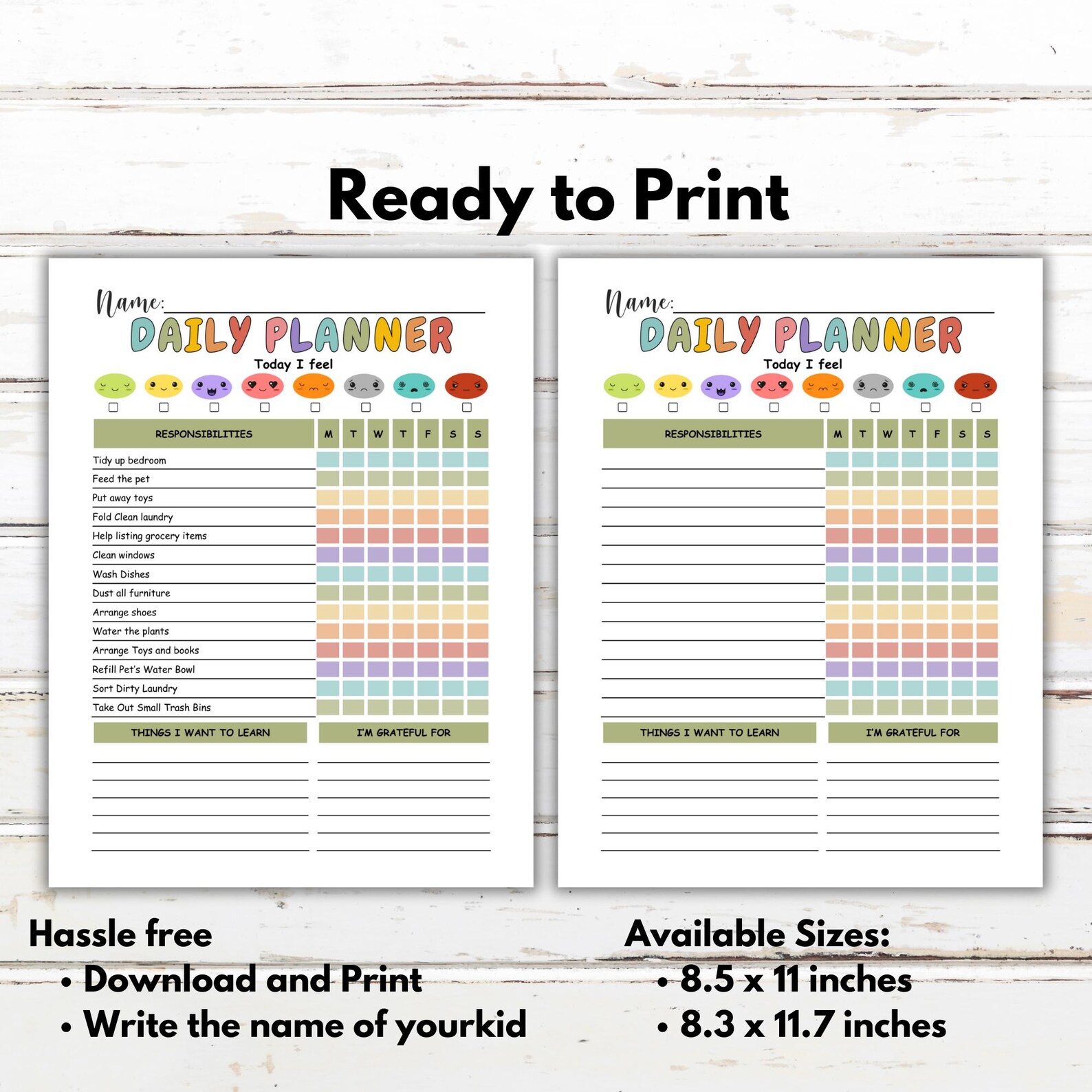 Editable Kids Daily Planner, Kids Responsibility Chart, Kids Chore ...