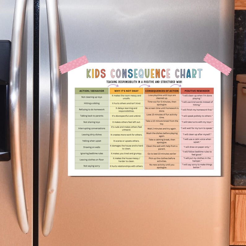 Consequence Chart for Kids, Behavior Consequence Chart, Action ...
