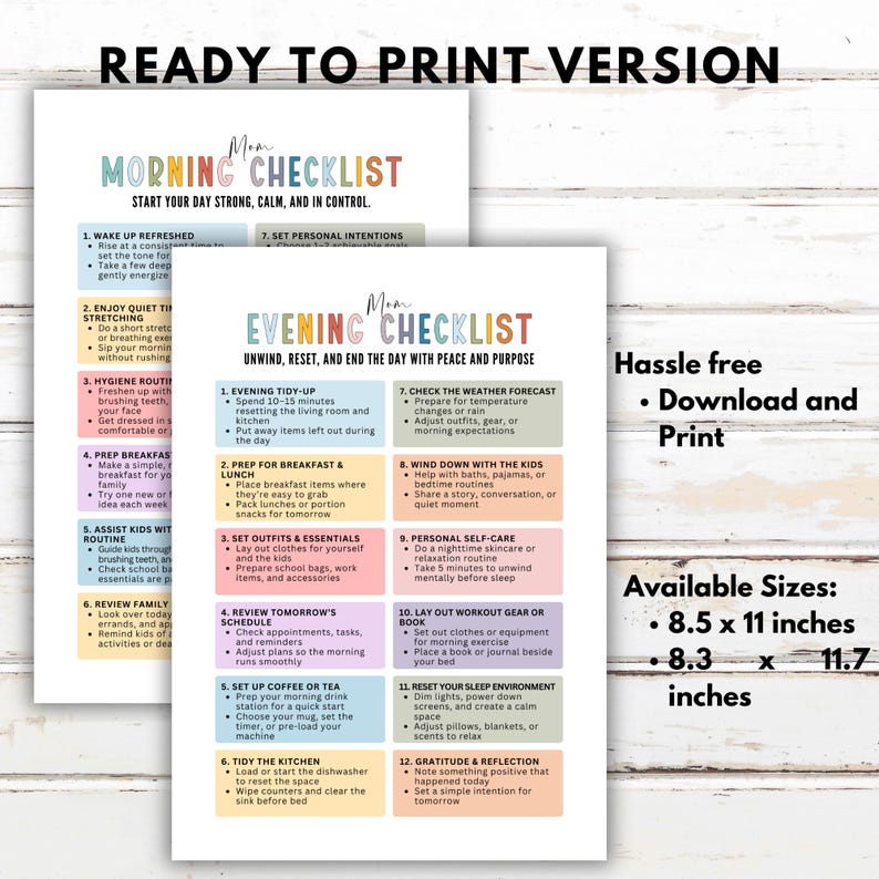 Editable Mom Daily Checklist, Mom Routine Planner, Morning and Evening ...