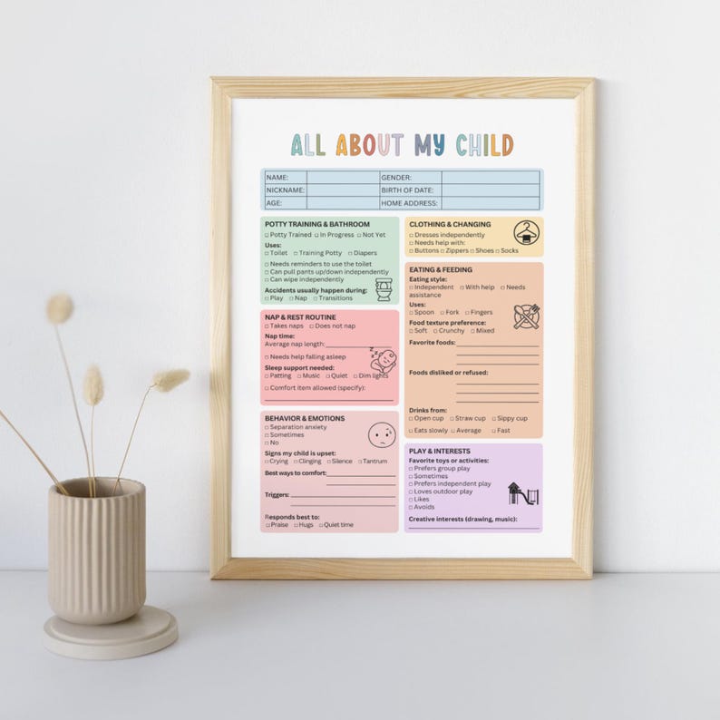 All About Me Template for Daycare, Daycare Form, Daycare Information ...