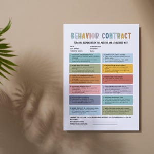Behavior Contract, Behavior Agreement for Kids, Action Behavior ...