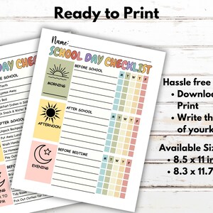 Kids School Day Routine Chart: Editable Checklist (digital Download) - Etsy