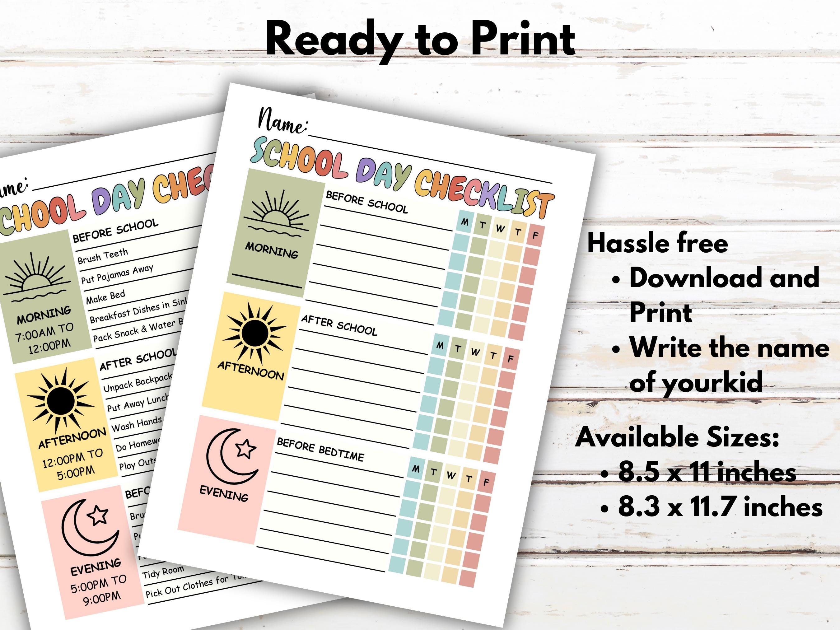 Kids School Day Routine Chart: Editable Checklist (digital Download) - Etsy
