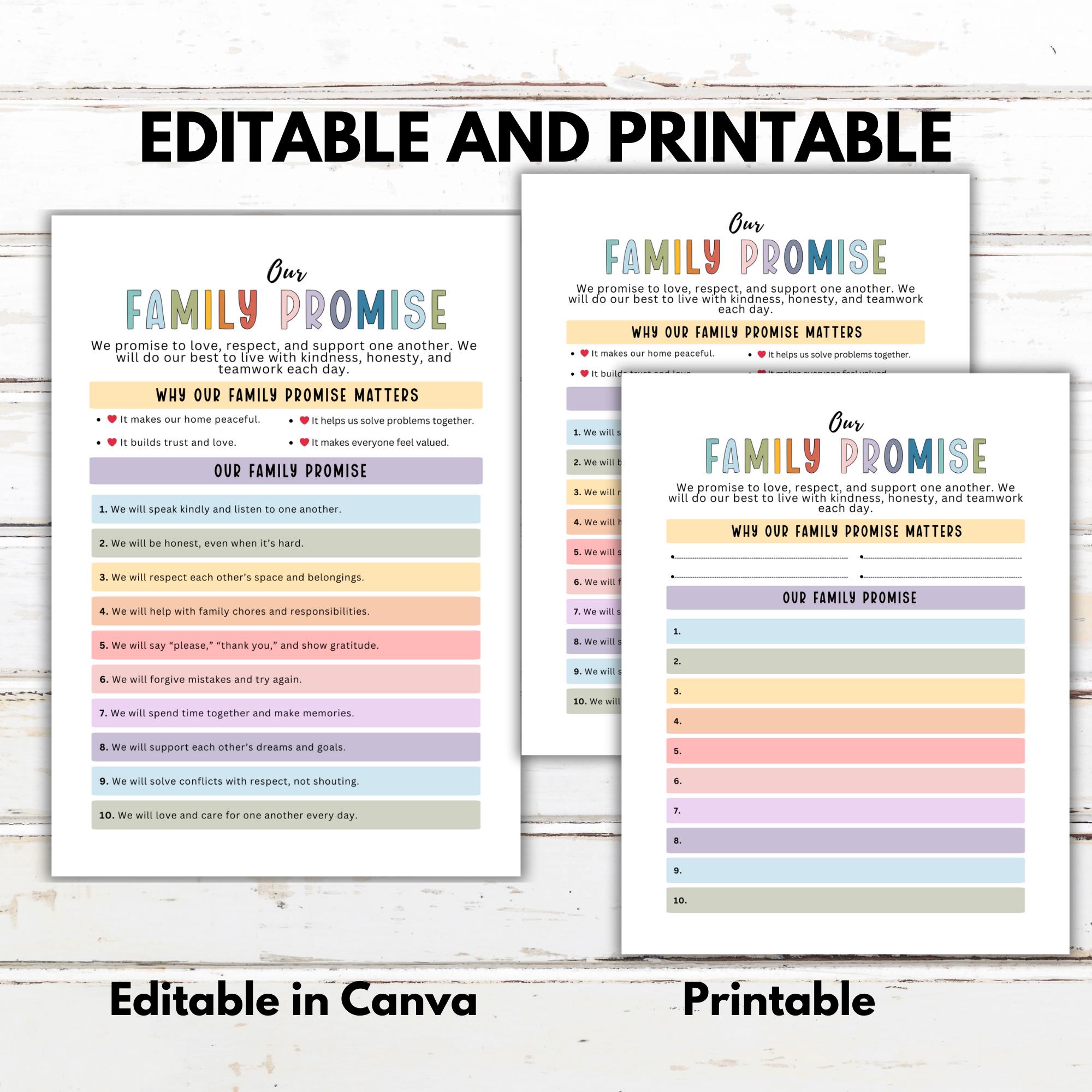 Family Promise Template, Family Good Behavior Chart, Family House Rules ...