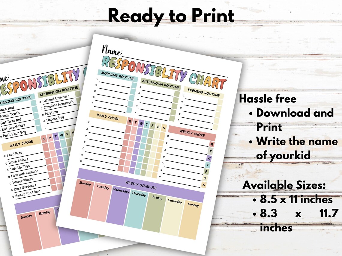 Editable Kids Chore Chart: Weekly Responsibility Tracker (digital ...