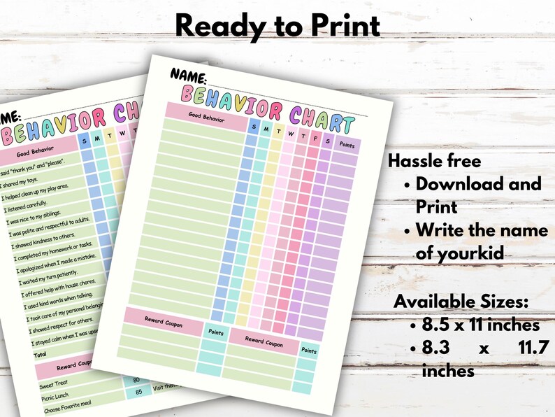 Kids Behavior Chart, Good Behavior Reward System (digital Download) - Etsy