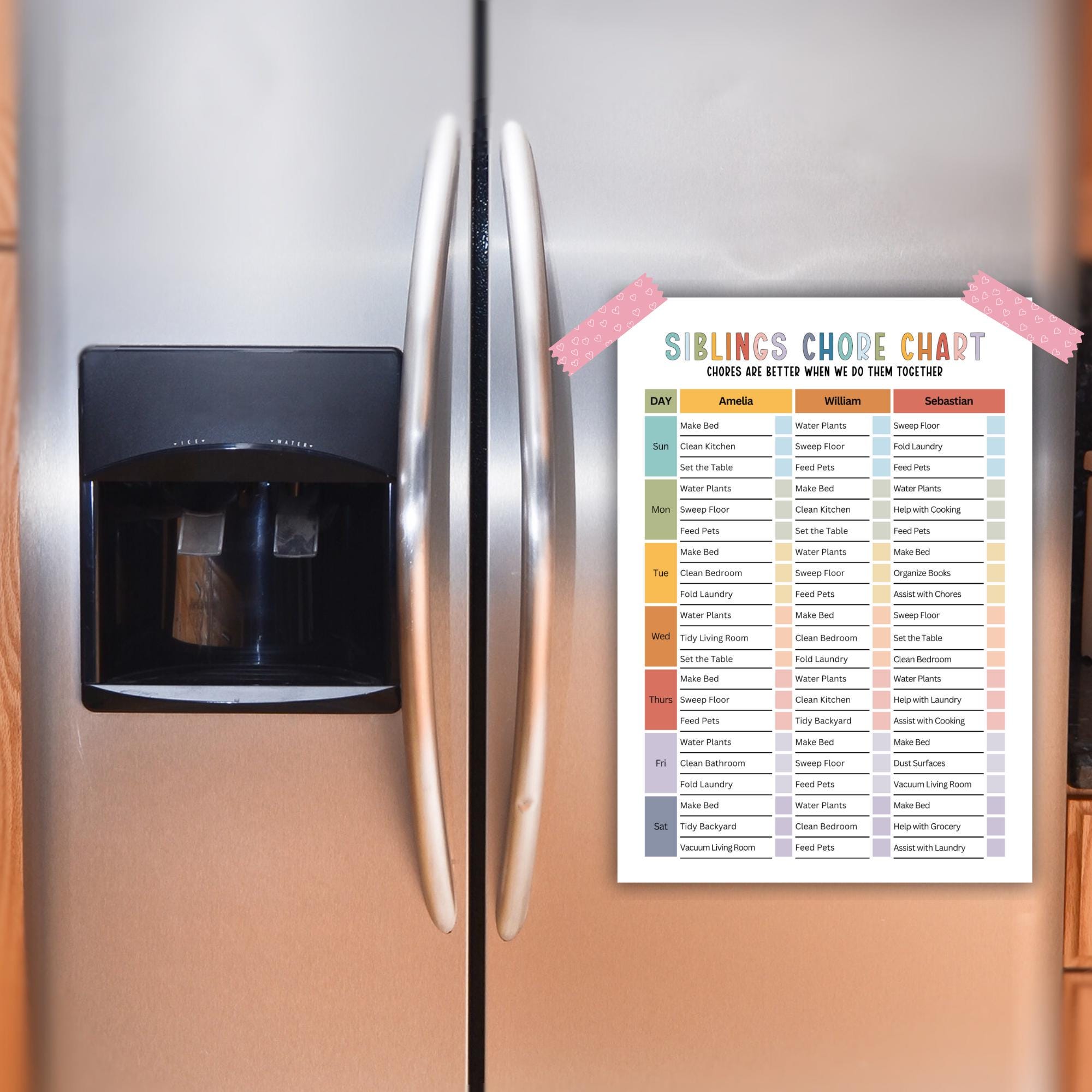 Editable Chore Chart for Multiple Kids, Kids Chore Chart, Siblings ...