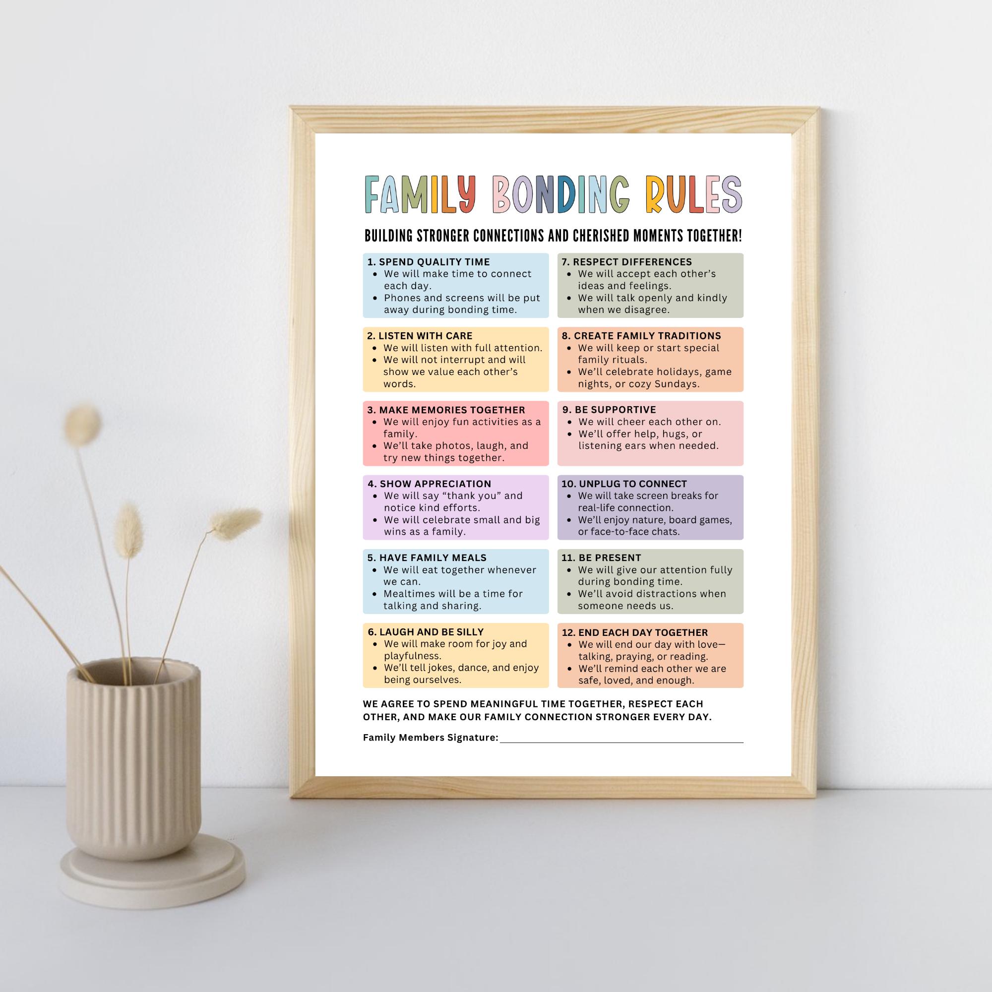 Editable Family Bonding Agreement, Family House Rules Chart, Family ...
