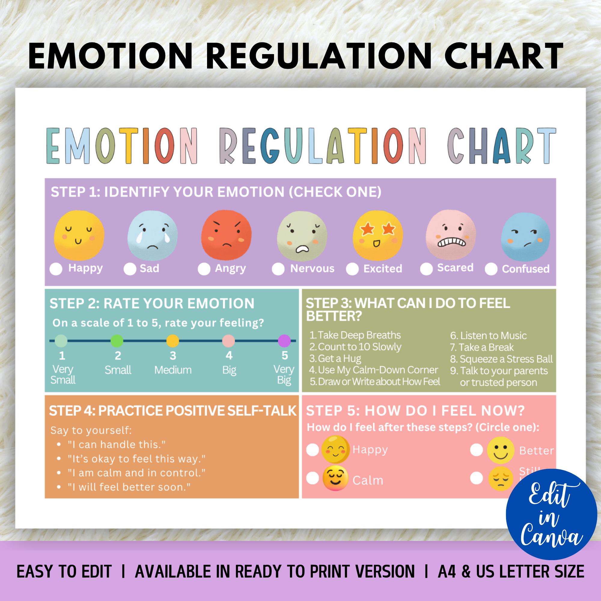 Editable Kids Emotion Regulation Chart, Kids Feelings Chart, Calming ...