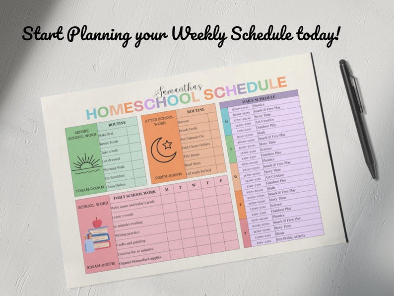 Editable Kids Homeschool Schedule, Homeschool Schedule, Homeschool ...