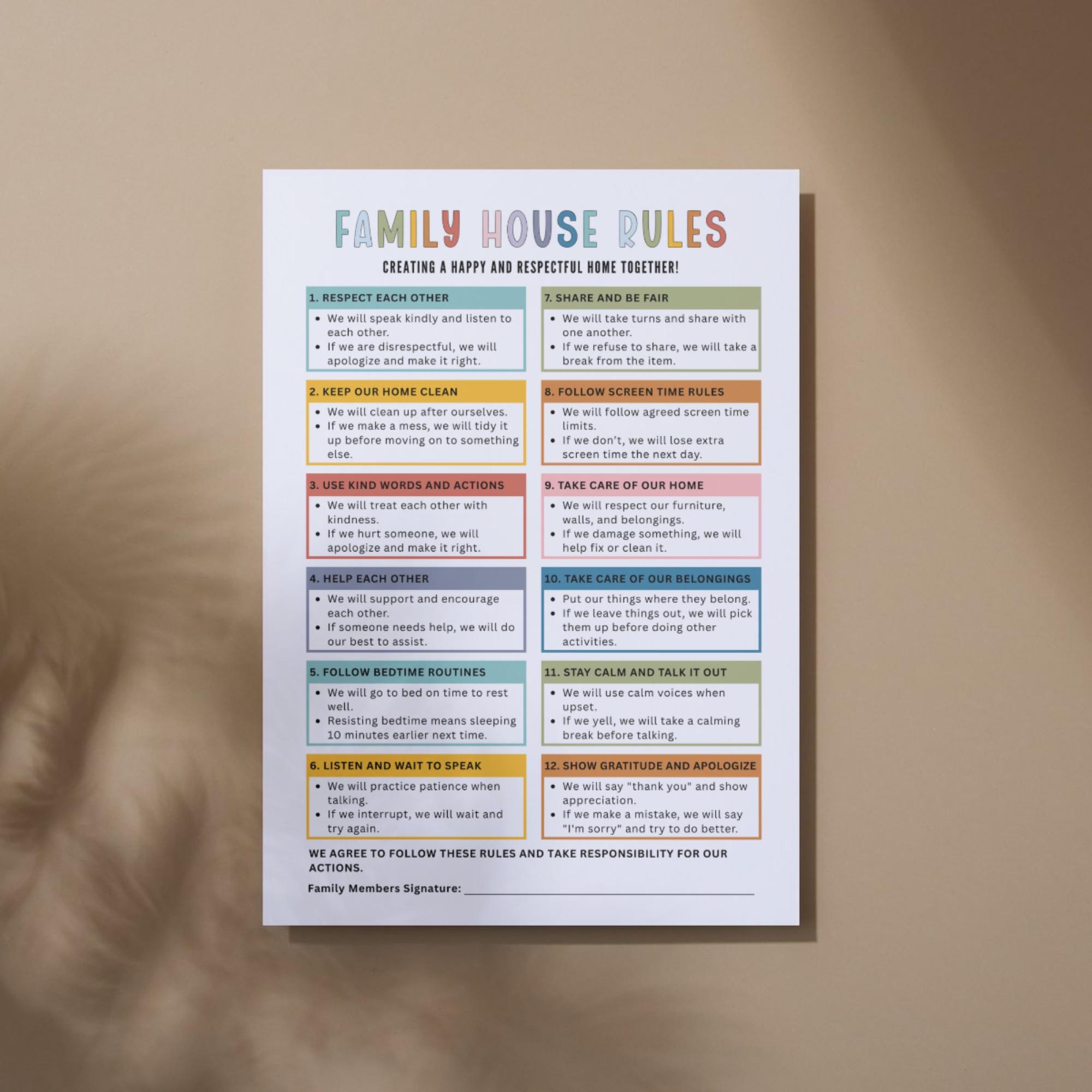 Family House Rules Chart, Family Values, Responsibility Chart ...