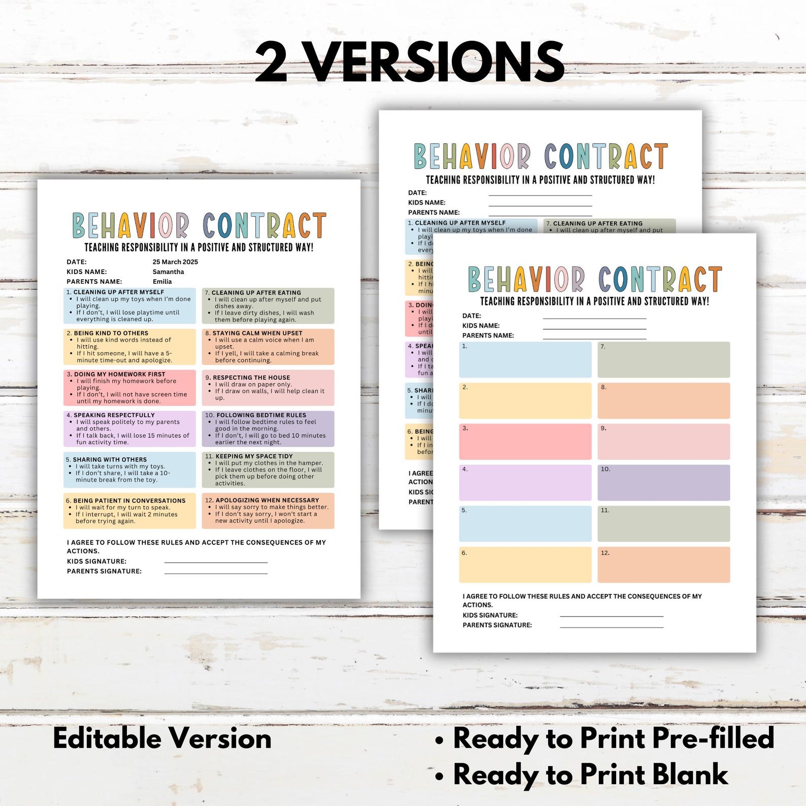 Behavior Contract for Kids, Kids Behavior Agreement, Kids Consequence ...