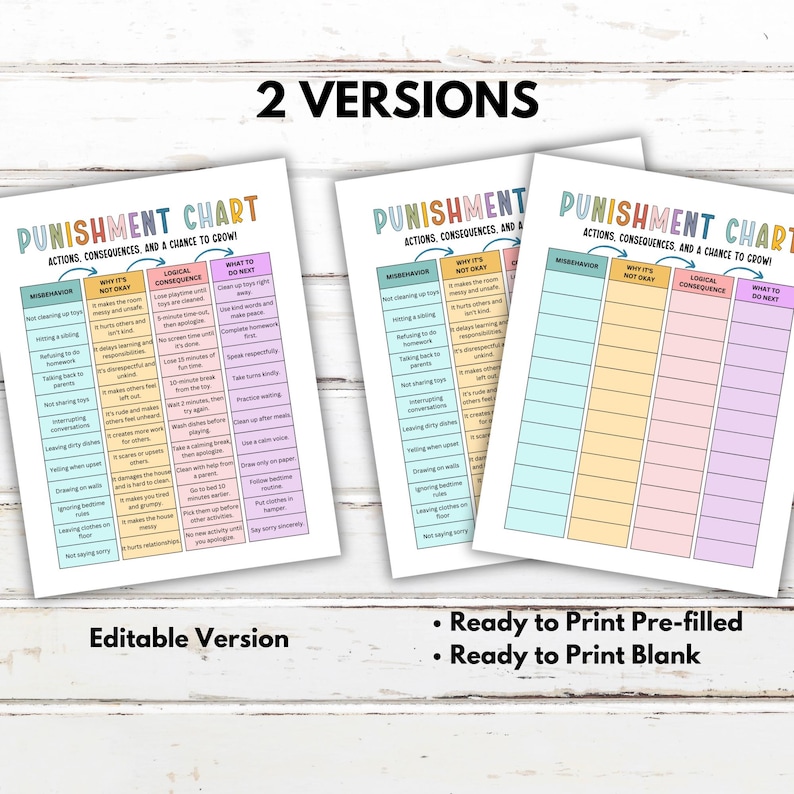 Editable Consequence Chart, Negative Behavior Punishment Chart for Kids ...
