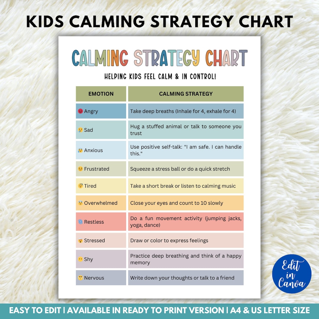 Calming Strategy Chart, Calm Corner Chart, Self Regulation Chart, ADHD ...