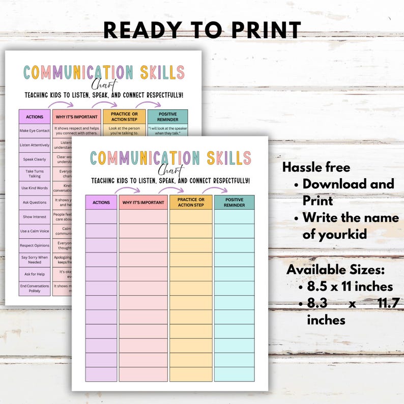Communication Skills Chart for Kids, Communication Skills Checklist ...