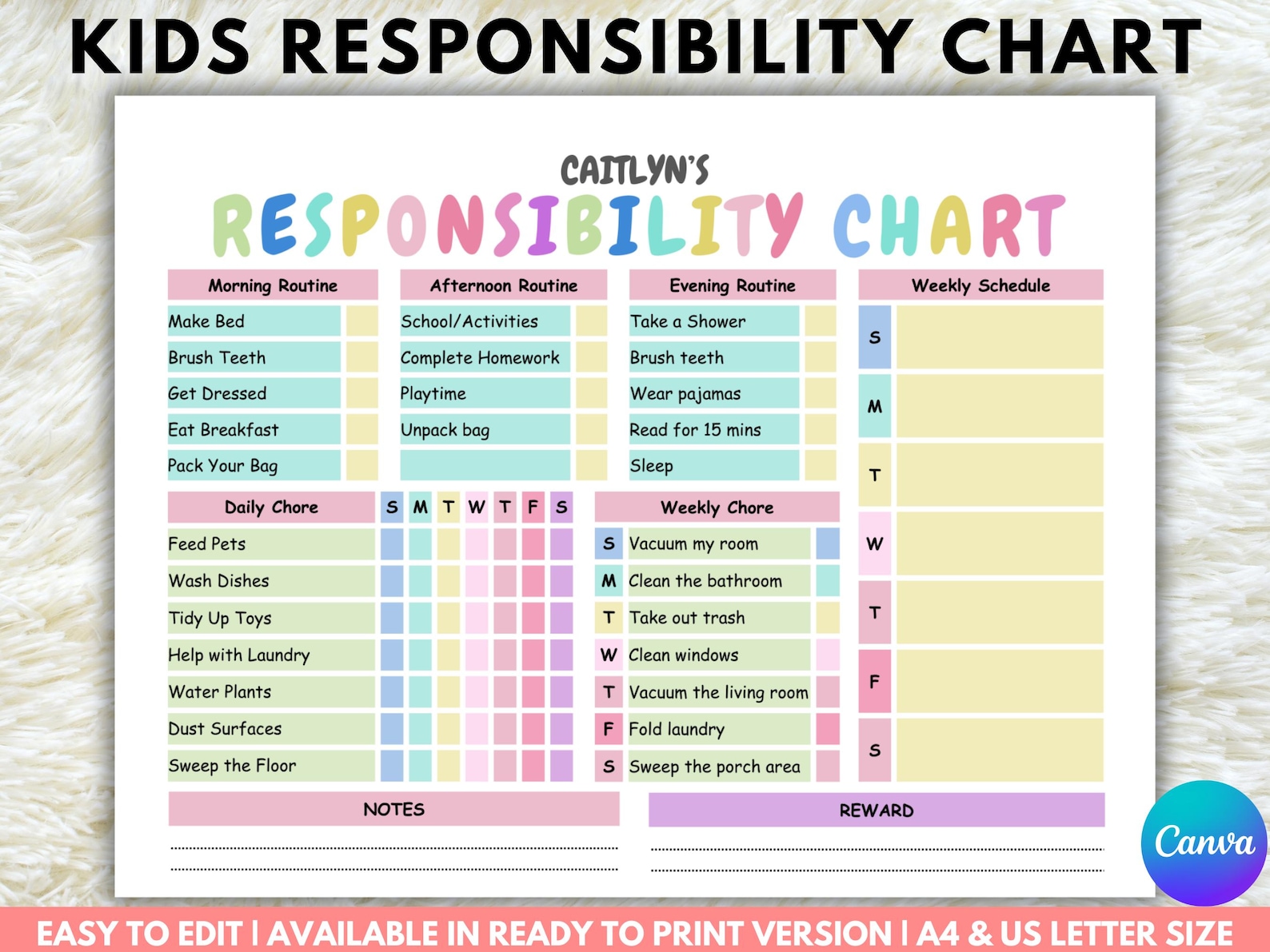 Kids Responsibility Chart for Kids , Chore Chart for Kids, Kids Chore ...