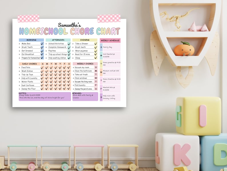 Editable Kids Homeschool Chore Chart, Daily Planner, Canva Template - Etsy