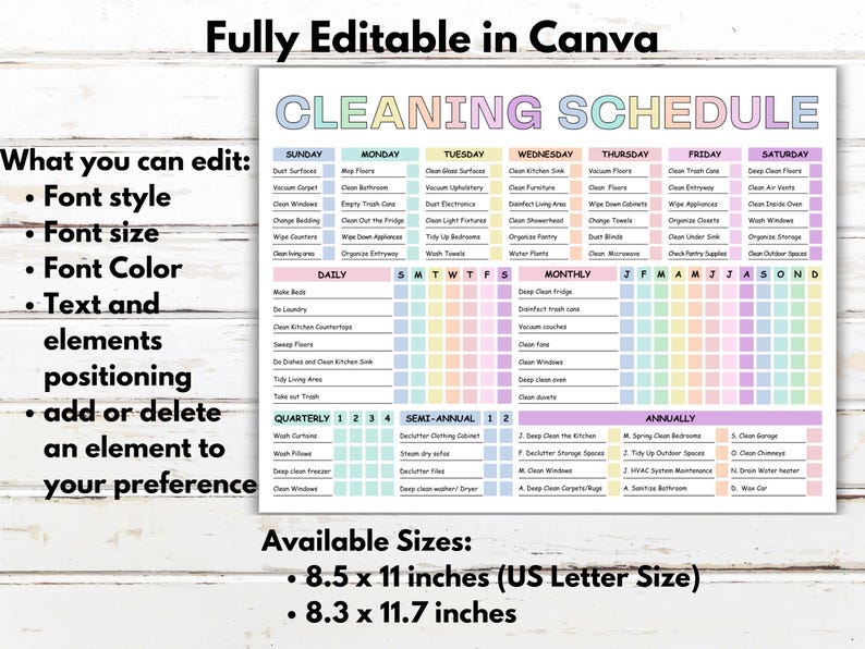 Editable Cleaning Schedule, Household Cleaning Schedule for ADHD ...