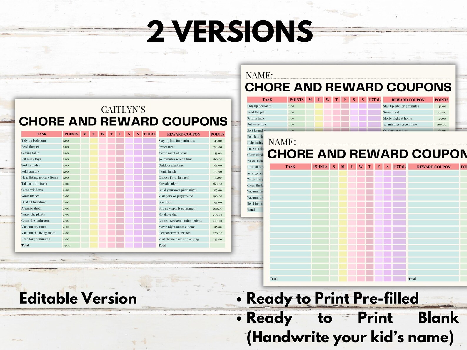 Editable Kids Chore Reward Chart | Kids Reward Coupon, Kids Chore ...