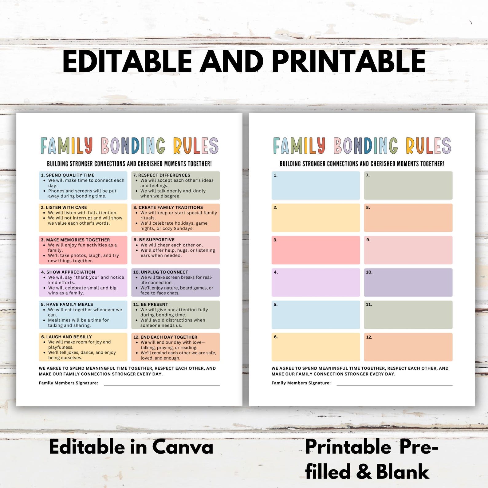 Editable Family Bonding Agreement, Family House Rules Chart, Family ...