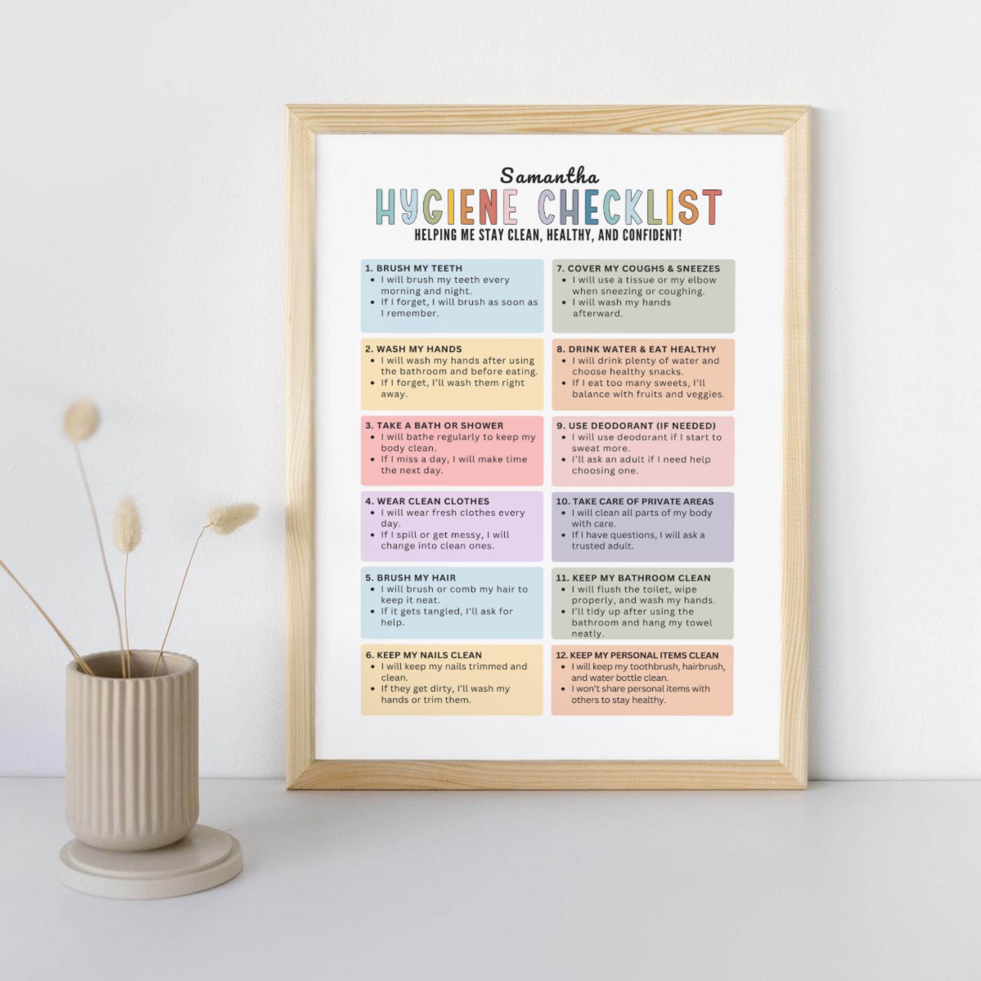 Kids Hygiene Checklist, Hygiene Chart for Kids, Kids Personal Care ...