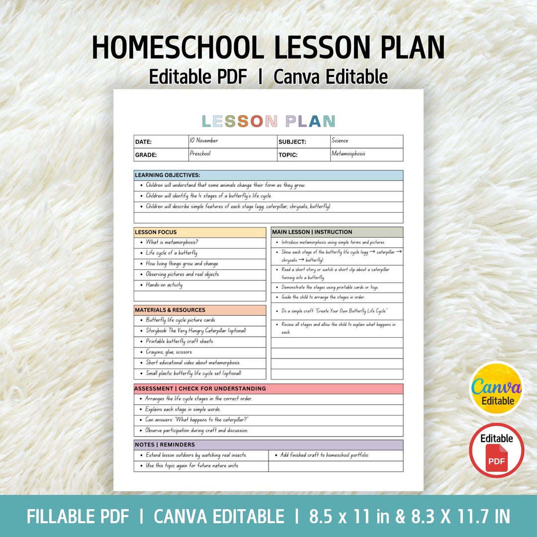 Editable Daily Homeschool Lesson Plan Template, Homeschool Planner ...