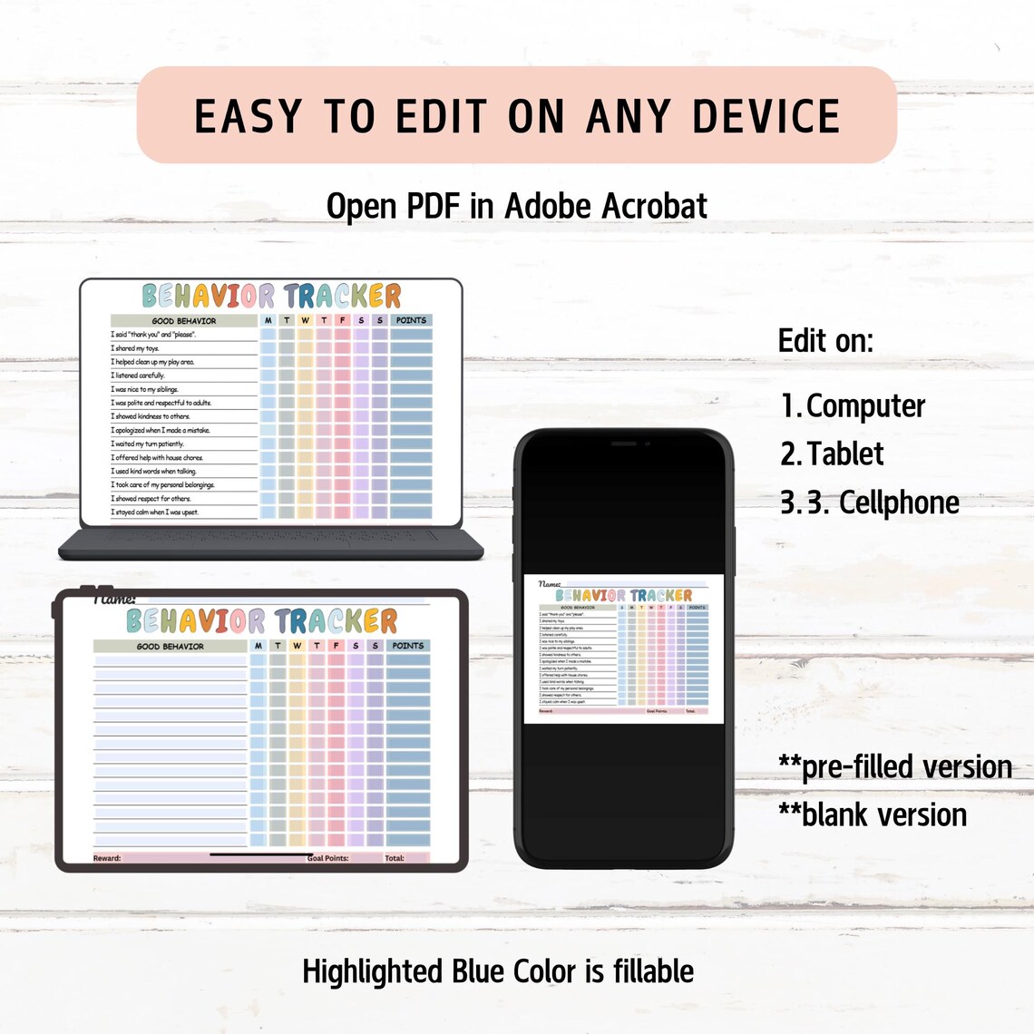 Editable Kids Behavior Tracker, Behavior Chart, Positive Reward Tracker ...