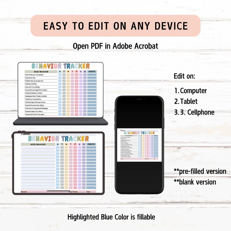 Editable Kids Behavior Tracker, Behavior Chart, Positive Reward Tracker ...