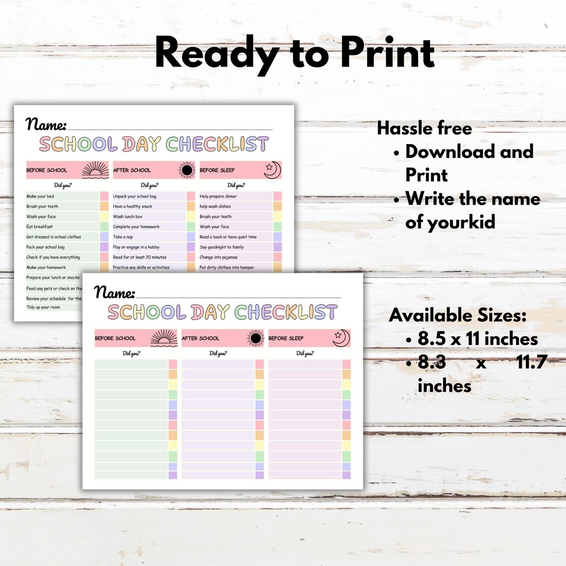 Editable School Day Checklist Chart for Kids, Before School Checklist ...