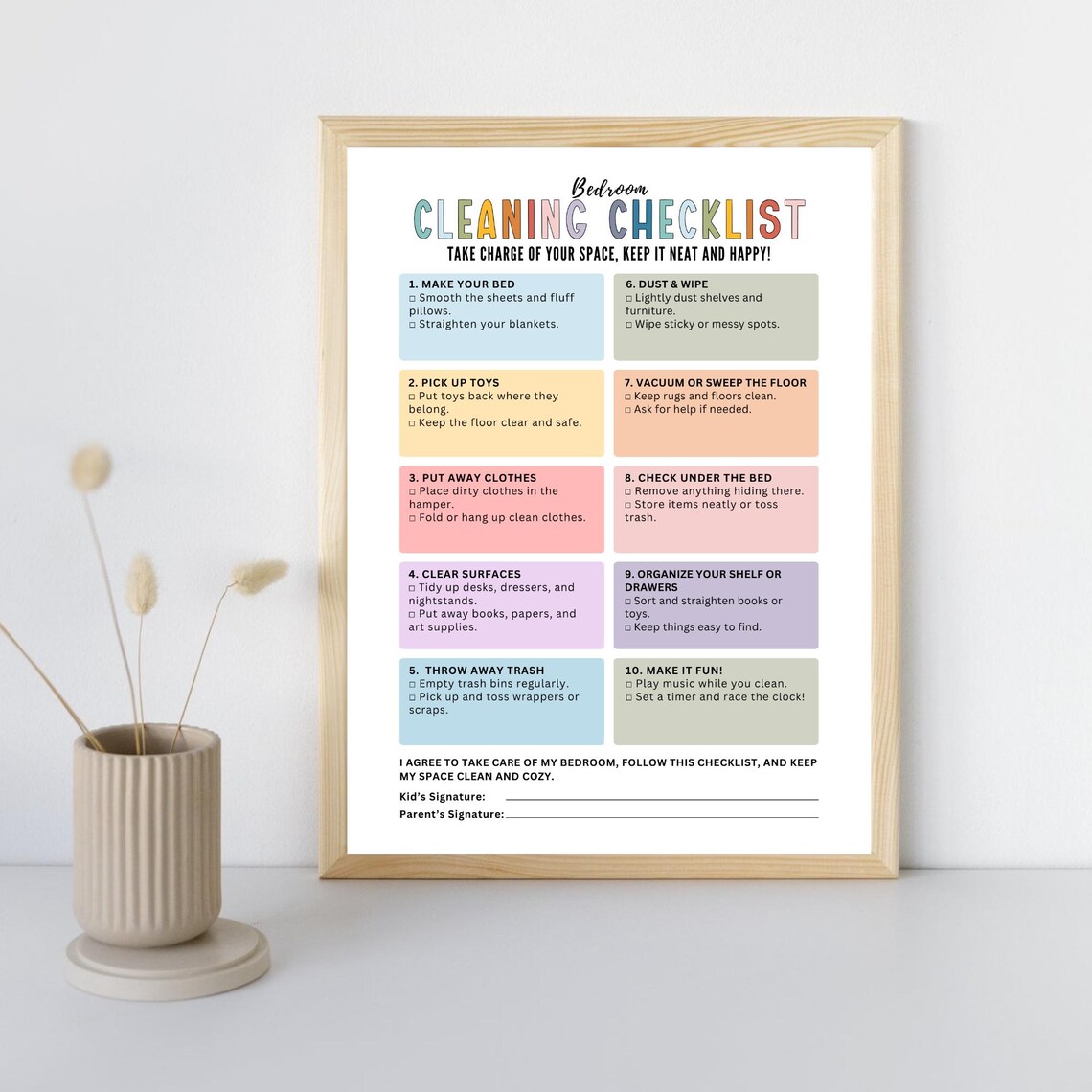 Editable Kids Bedroom Cleaning Checklist, Room Cleaning Agreement for ...