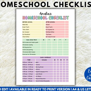Editable Homeschool Planner, Kids Homeschool Schedule Checklist, Kids ...