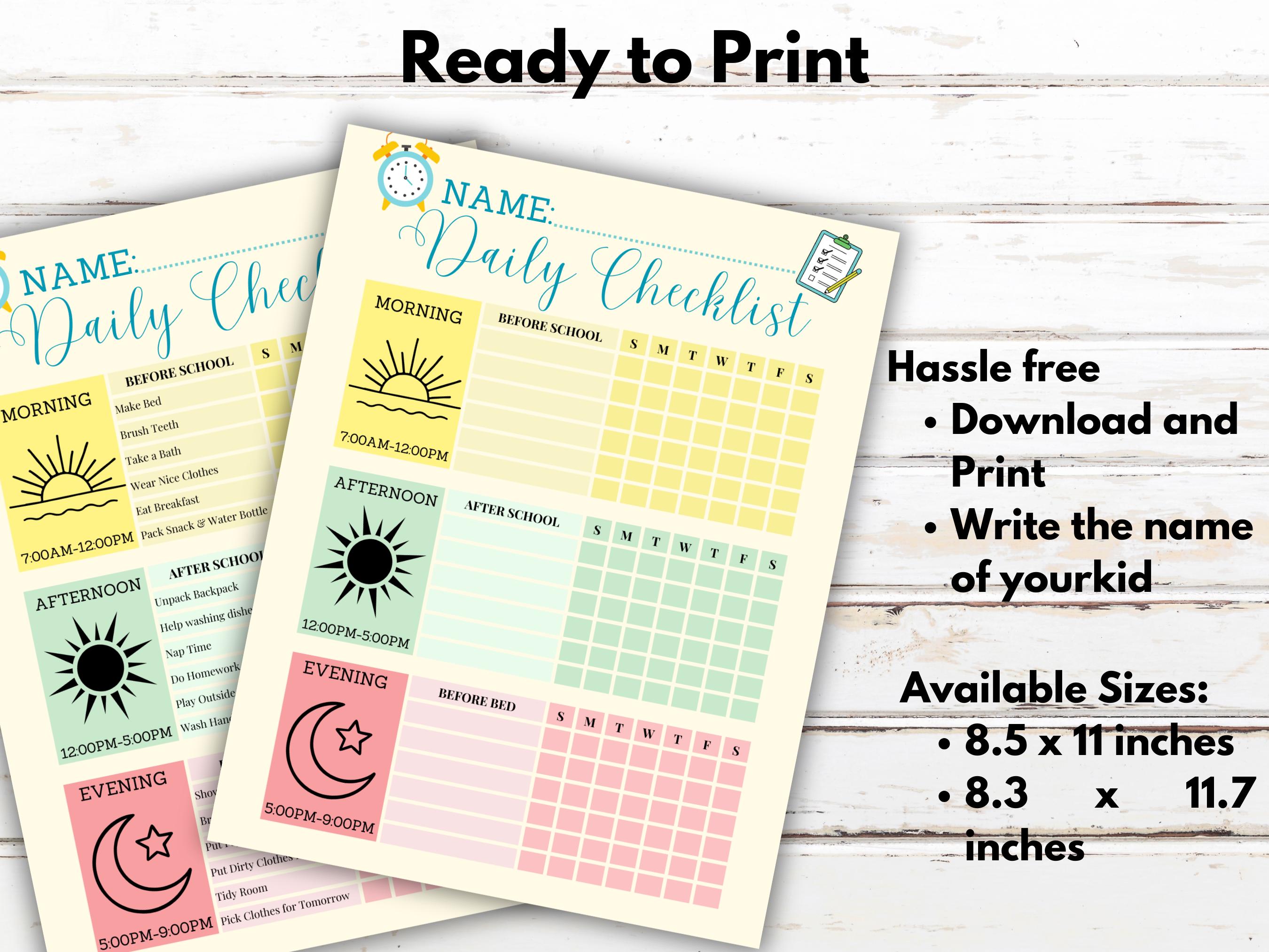 Editable Kids Daily Checklist: School Routine Chart (digital Download ...